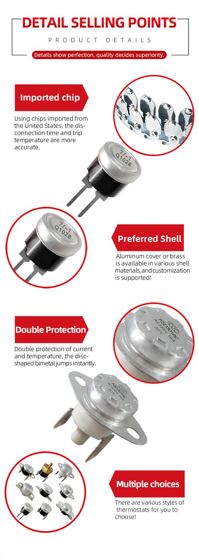 KSD301 Bimetallic Thermostat 250V 16A Thermal Switch